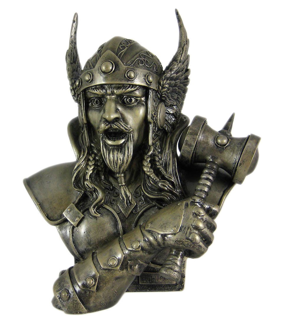 Thor Norse Viking God with Armor & Hammer Mjolnir Bust Statue Sculptur ...